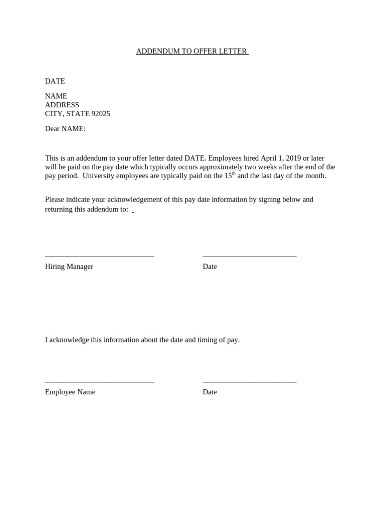 Addendum to Job Offer Letter | PDF