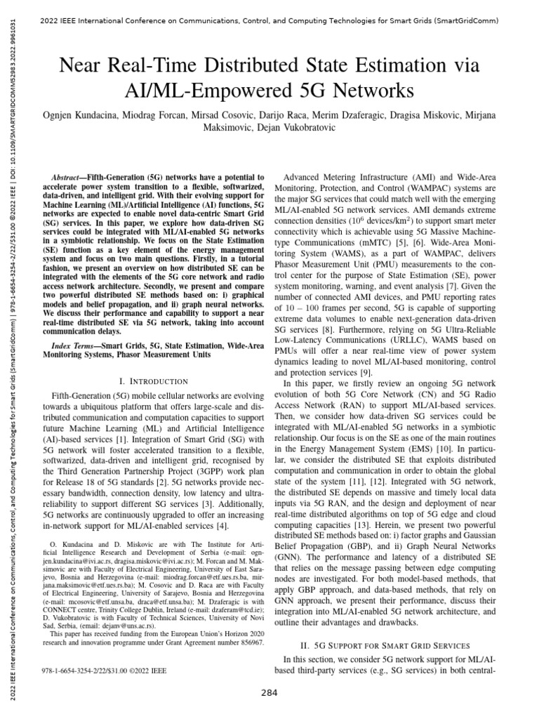 Near Real Time Distributed State Estimation Via Ai Ml Empowered 5g Networks Pdf Computer
