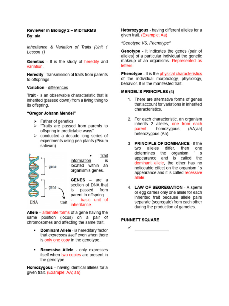 Bio 2 - Midterms | PDF | Allele | Dominance (Genetics)