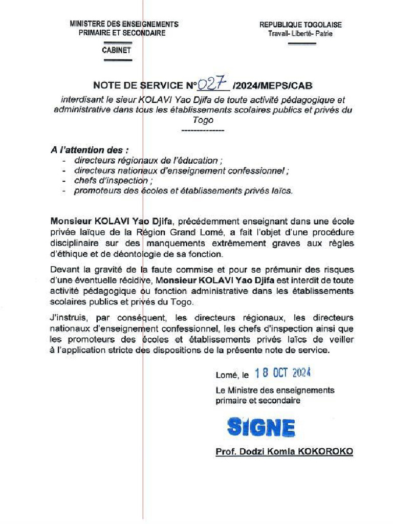 Note de Service Suspension | PDF