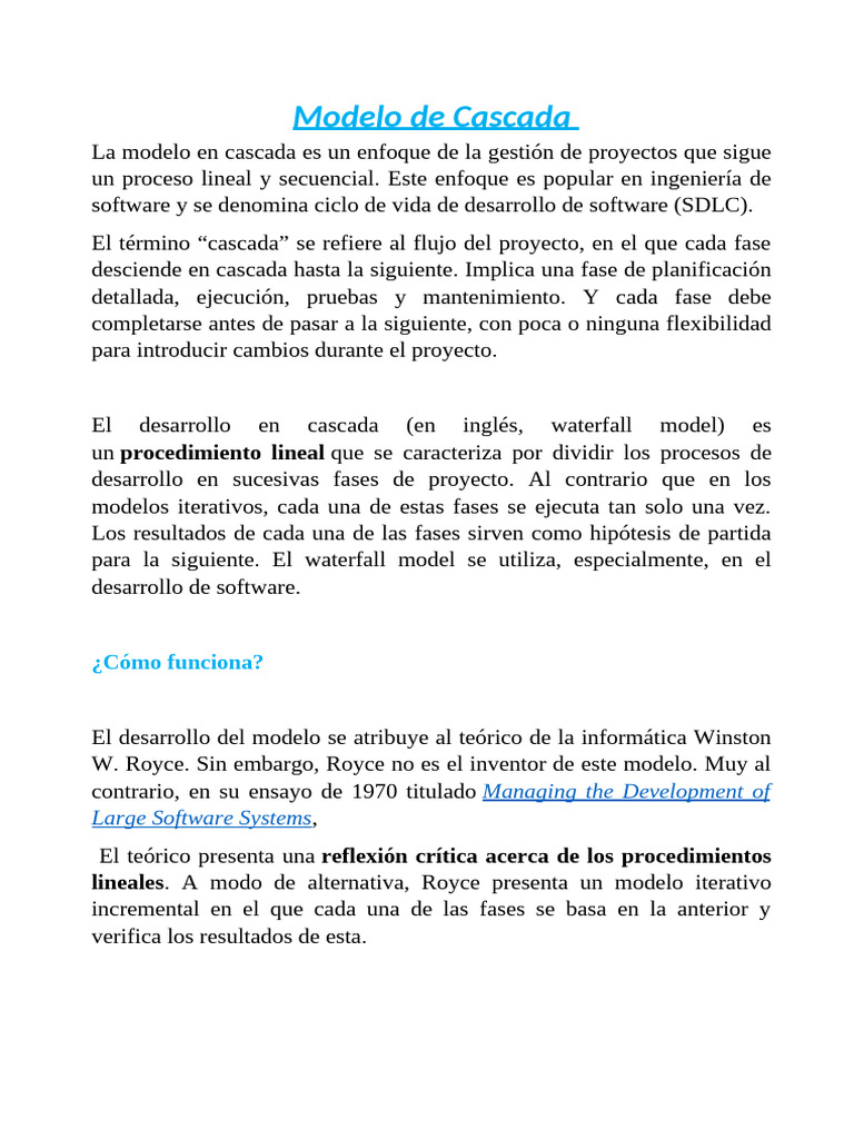Modelo en Cascada: Ventajas y Desventajas | PDF | Software | Ingeniería ...