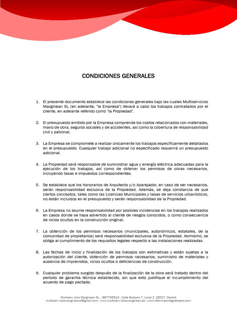 Condiciones Generales | PDF | Presupuesto | Business