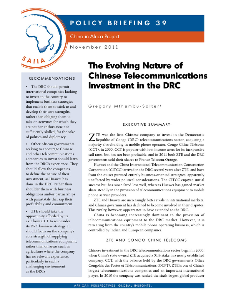 The Evolving Nature of Chinese Investment in DR Congo | PDF