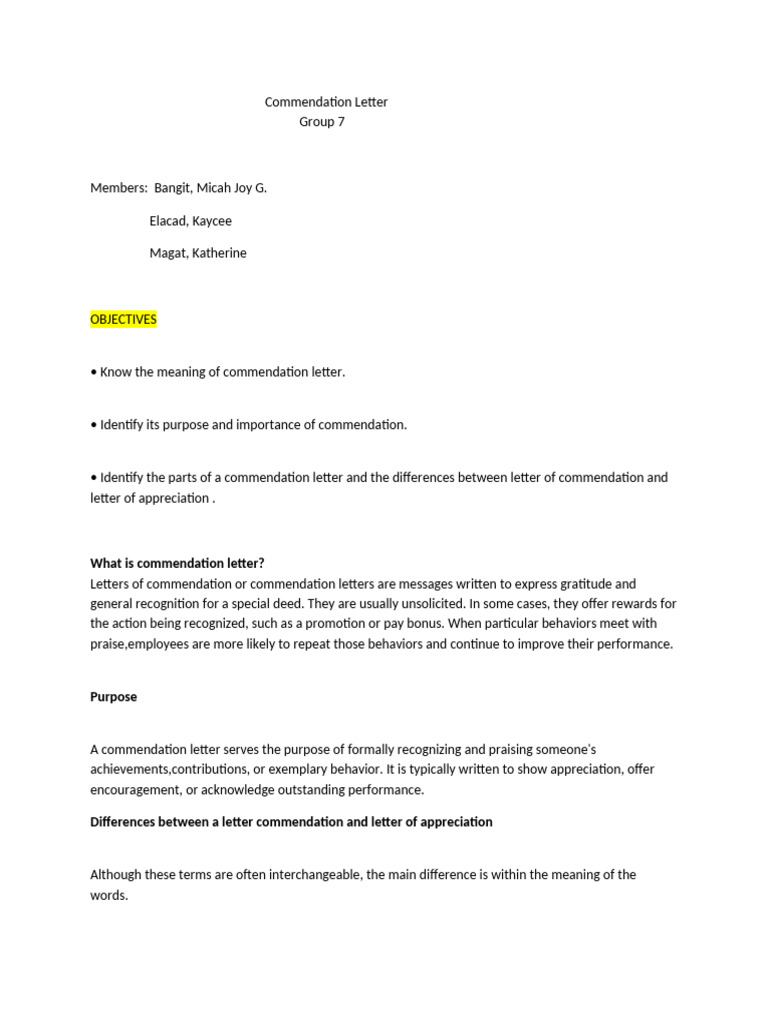 How to Write a Commendation Letter | PDF
