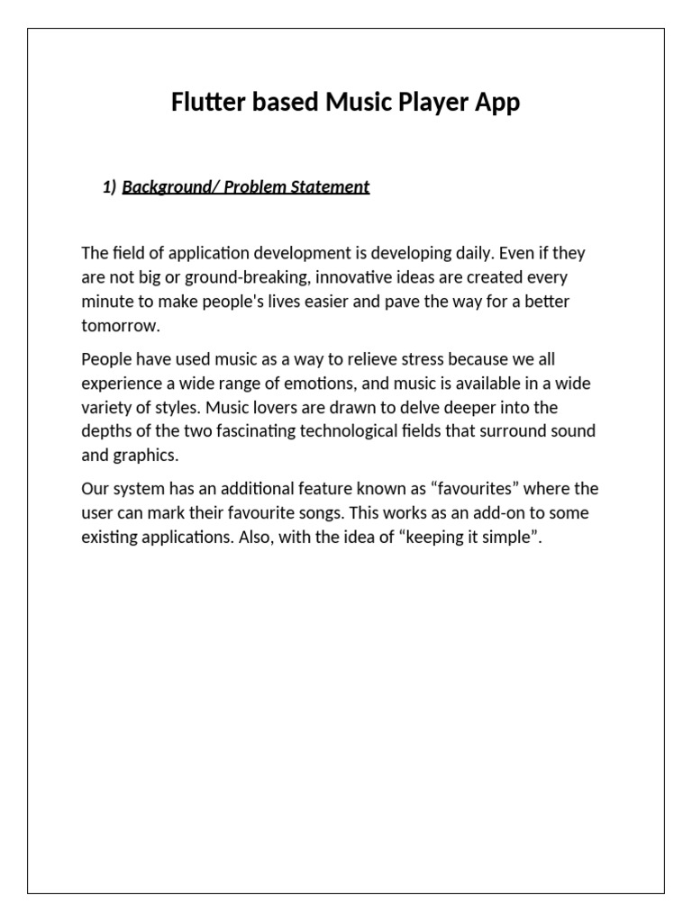 Flutter Based Music Player App: 1) Background/ Problem Statement | PDF | Ios | Android ...