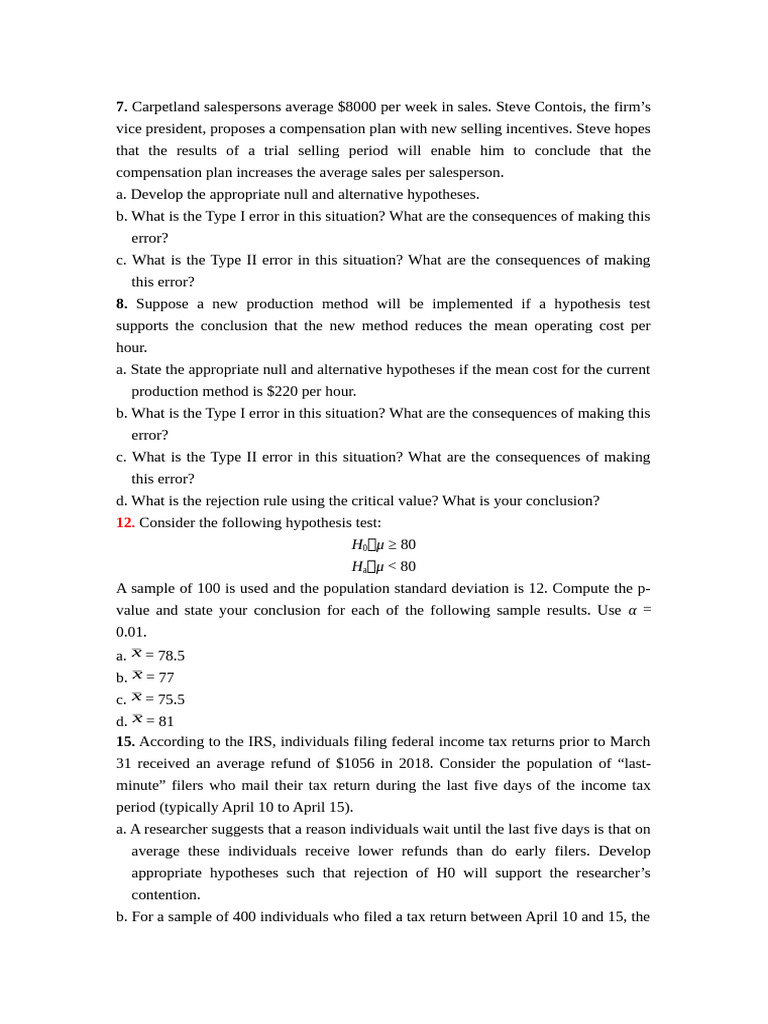 CH9 practice | PDF | Type I And Type Ii Errors | Hypothesis