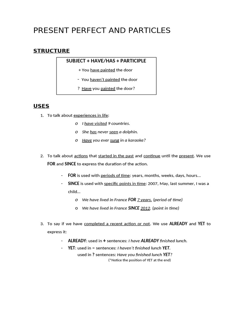 Present Perfect and Particles | PDF
