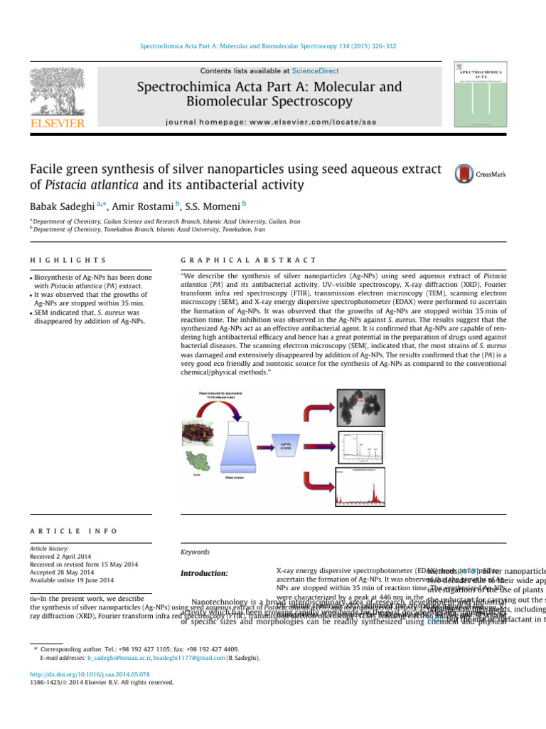 Facile Green Synthesis of Silver Nanopar | PDF | Nanoparticle | X Ray Crystallography