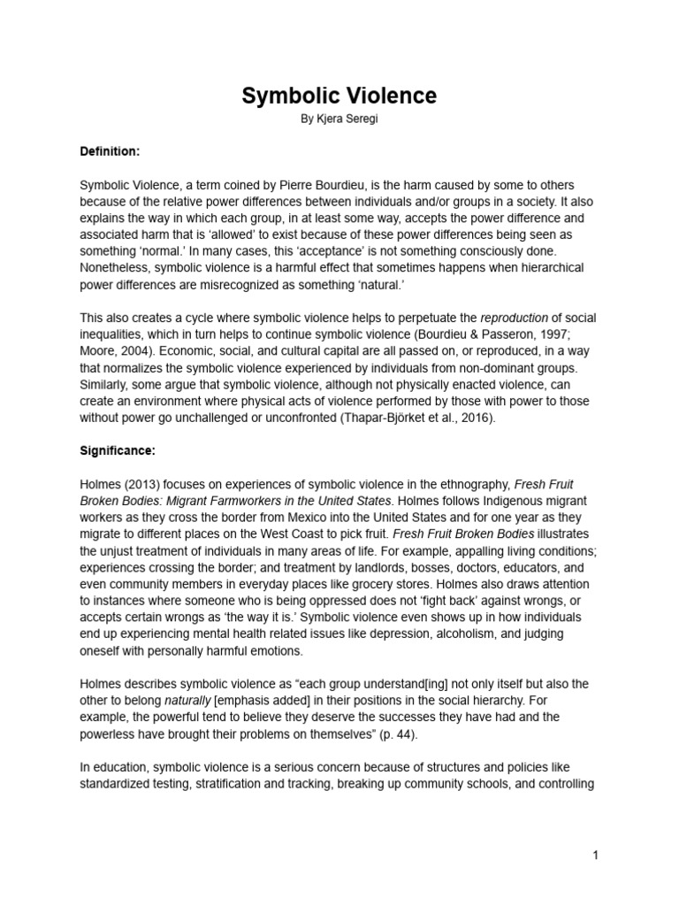 Symbolic Violence Concept Page Kjera Seregi | PDF | Violence | Social ...