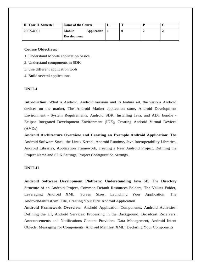 Mad Syllabus Pdf Android Operating System Java Programming Language