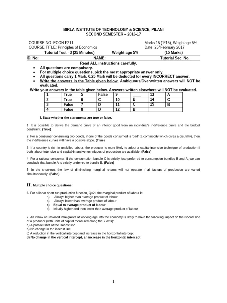 PoE - Tutorial 3 - Set C - Solution | PDF | Profit (Economics) | Labour ...
