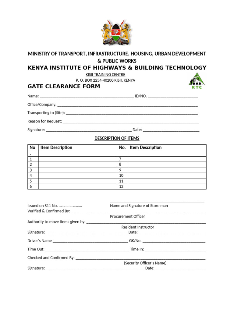 Material Gate Clearance Form | PDF