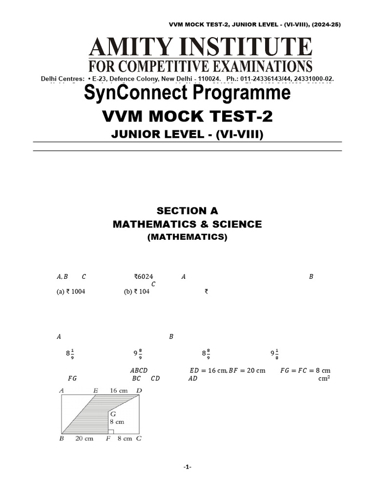 VVM Mock Test 2024: Junior Level VI-VIII | PDF | Planets In Astrology ...