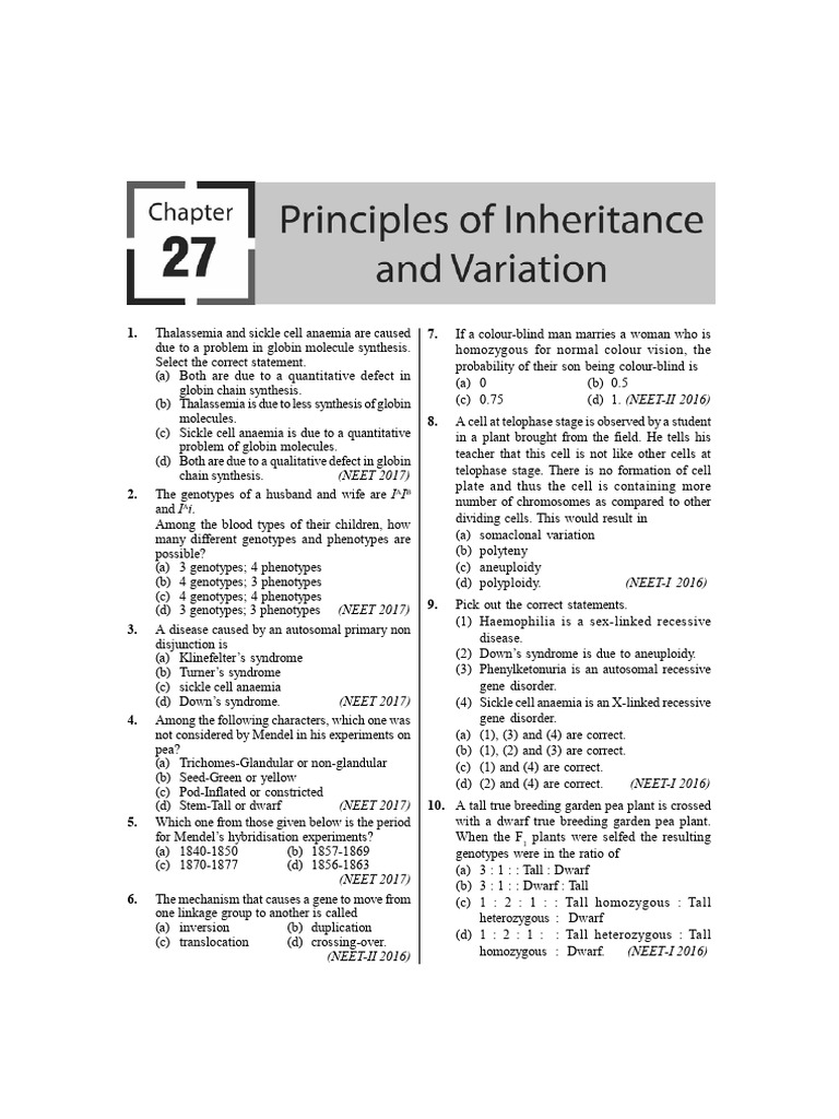Inheritance and Variation Principles Explained | PDF | Dominance ...
