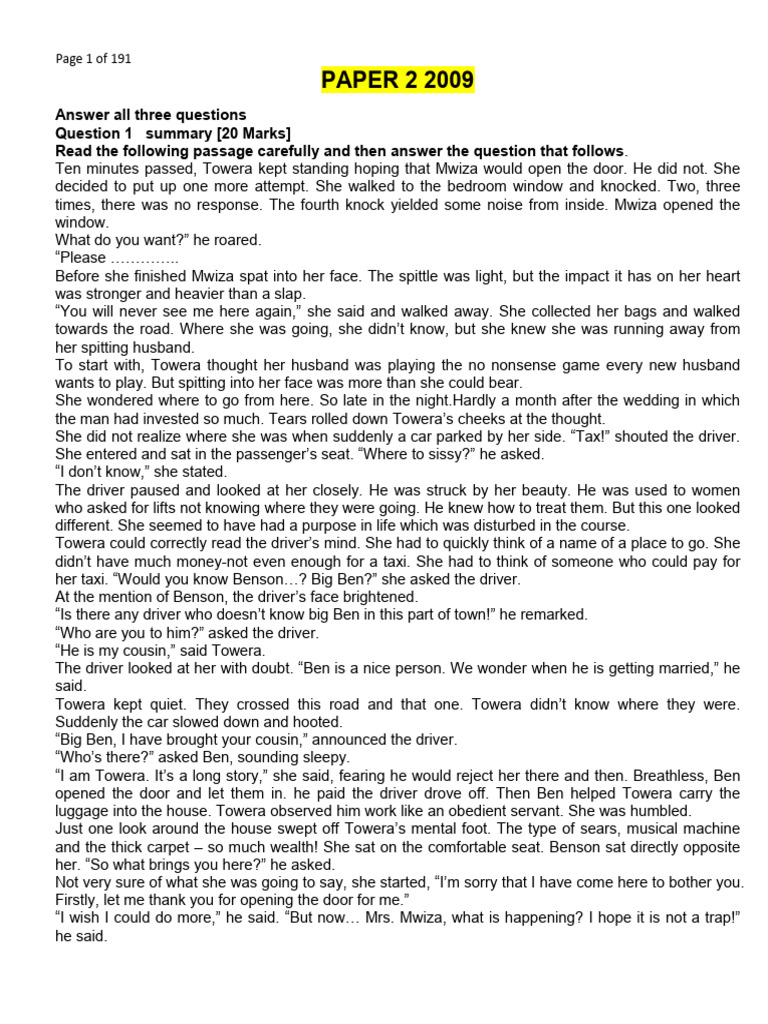 English Language Paper 2 2009 -2023 Ecz Exsminations (1) | PDF ...