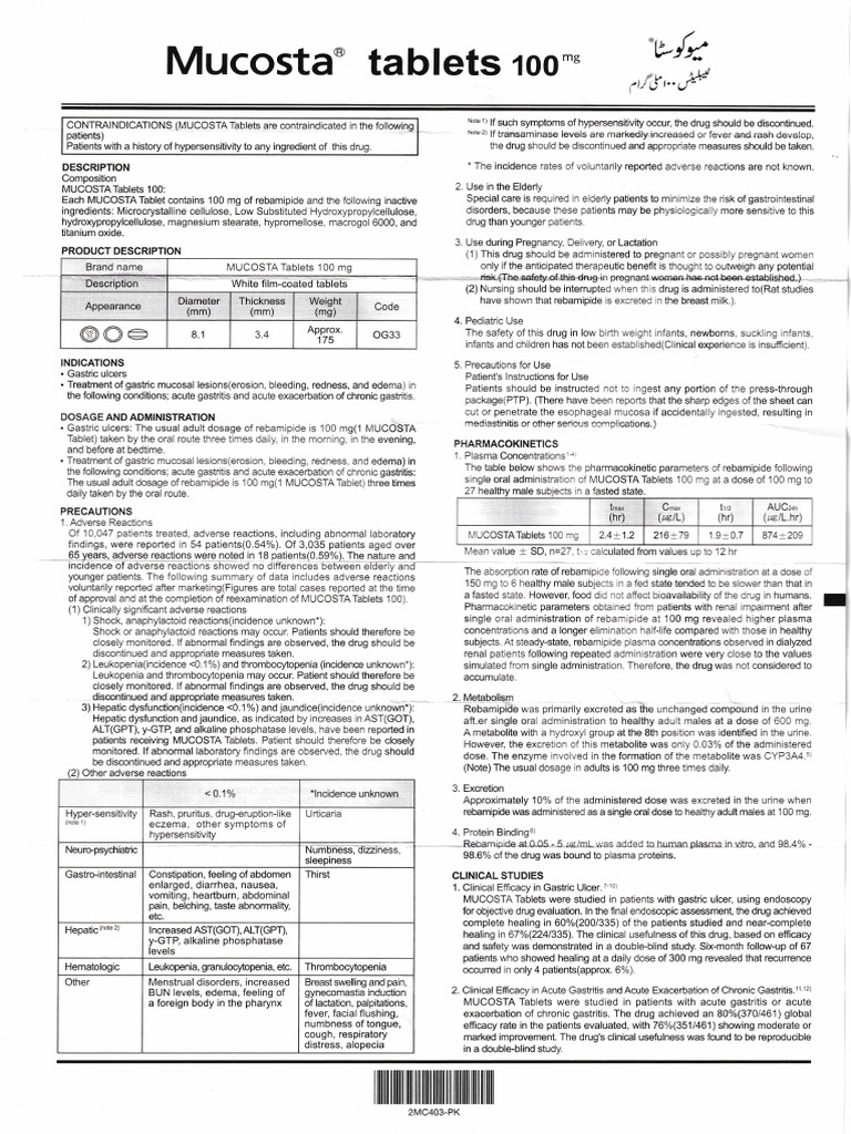 MUCOSTA_PI_New (1) | PDF | Dose (Biochemistry) | Chemistry