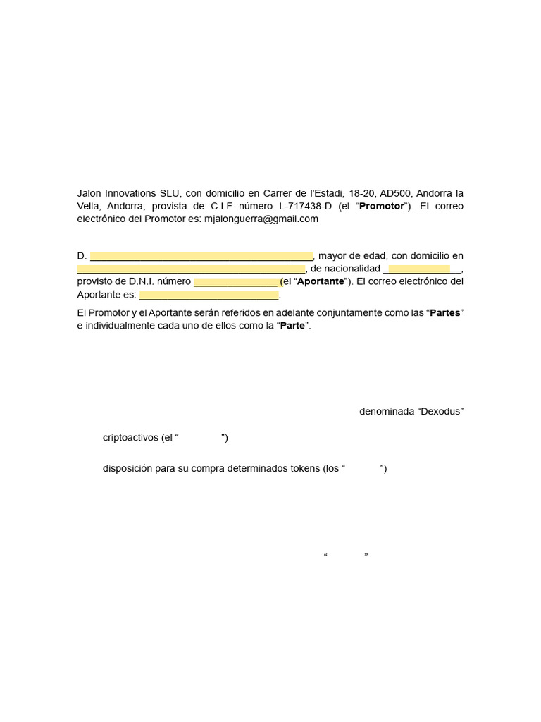 (TEMPLATE) Acuerdo Suscripción Tokens Dexodus | PDF | Justicia | Crimen ...
