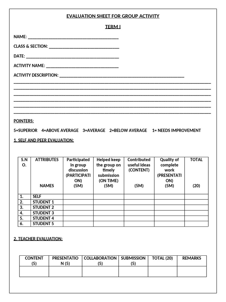 Portfolio Group Activity Evaluation Sheet | PDF