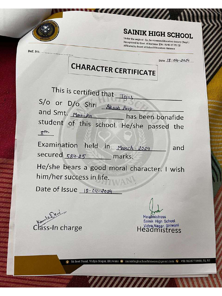 Character Certificate | PDF
