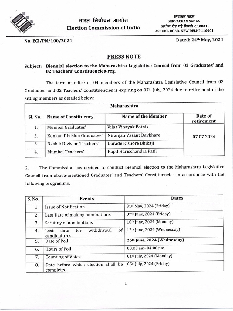 Press_Note_GT_2024 (1) | PDF | Voting | Accountability