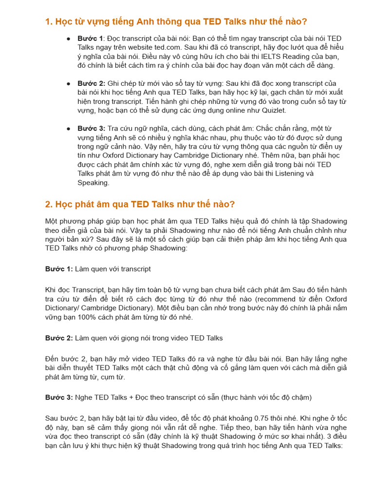 Cách học Tiếng Anh qua TED Talks | PDF