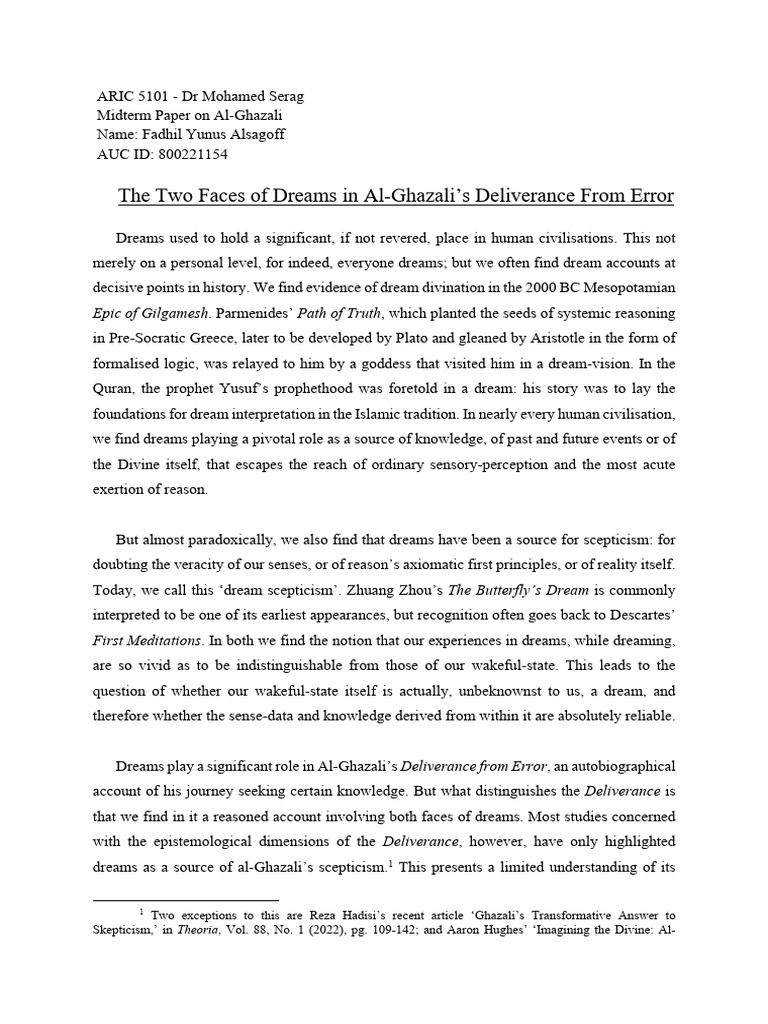 The Two Faces of Dreams in Al-Ghazali's Deliverance From Error | PDF | Skepticism | Knowledge