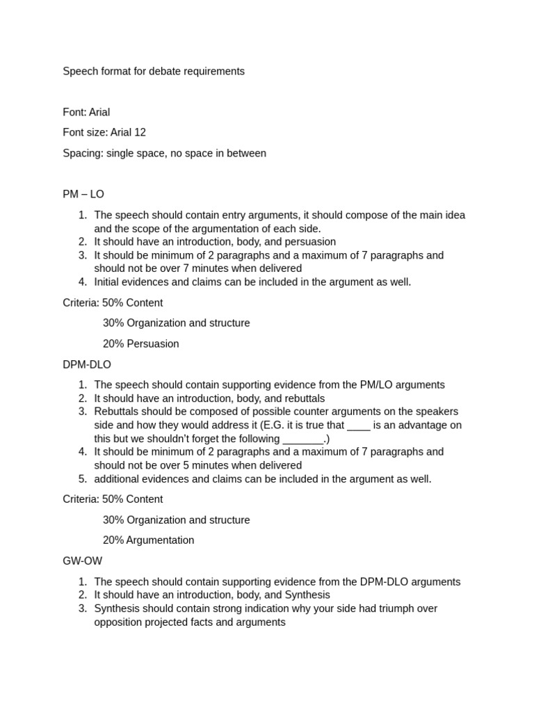 Speech Format For Debate Requirements | PDF | Argument