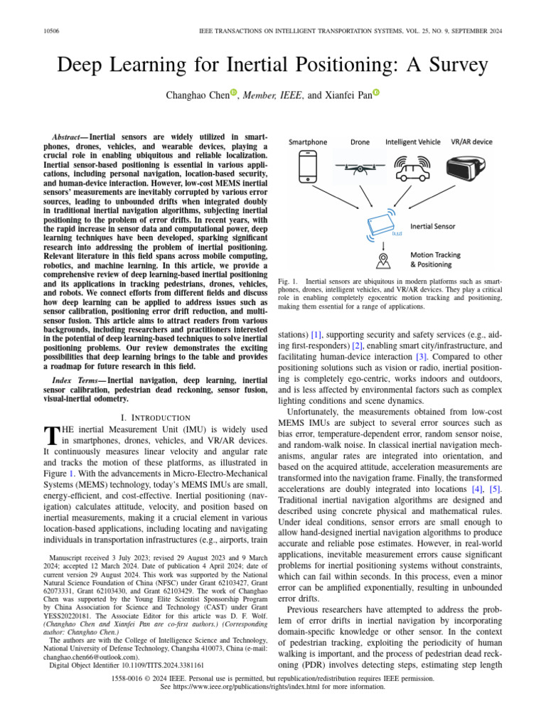Deep Learning For Inertial Positioning A Survey | PDF | Inertial Navigation System | Artificial ...