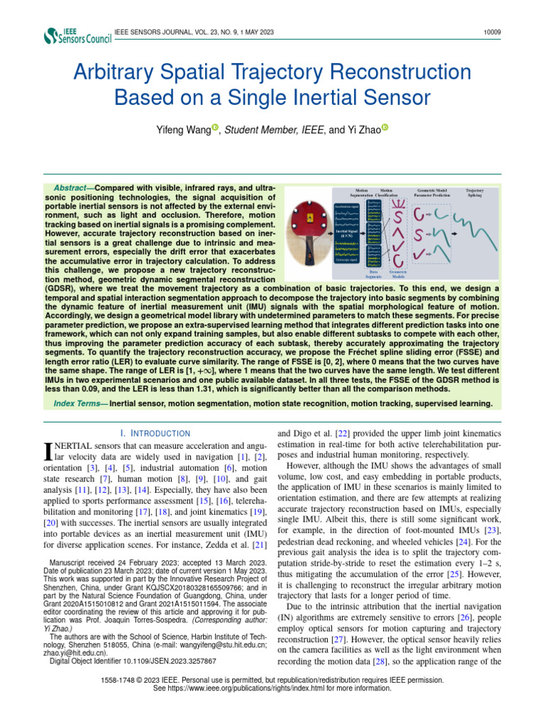 Arbitrary Spatial Trajectory Reconstruction Based On A Single Inertial Sensor | PDF | Inertial ...