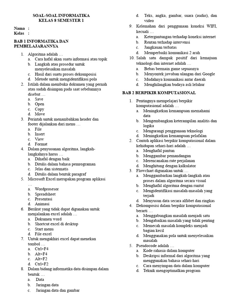 A4 Soal Infor 8 ABC | PDF