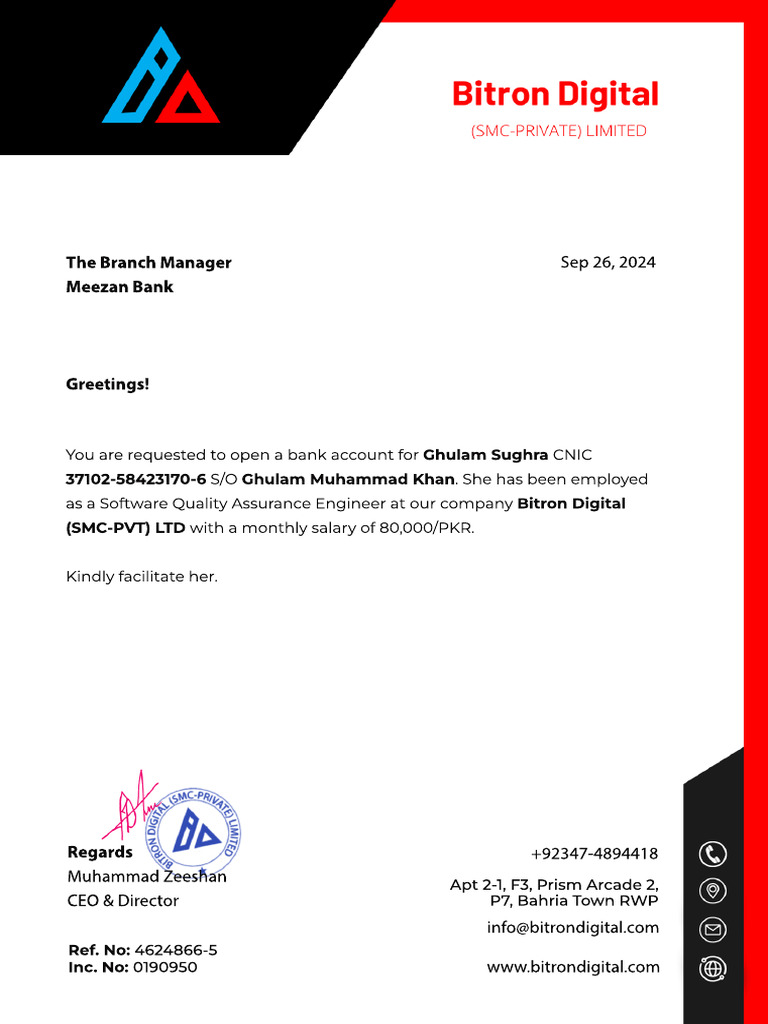 Letterhead Bank Sughra | PDF