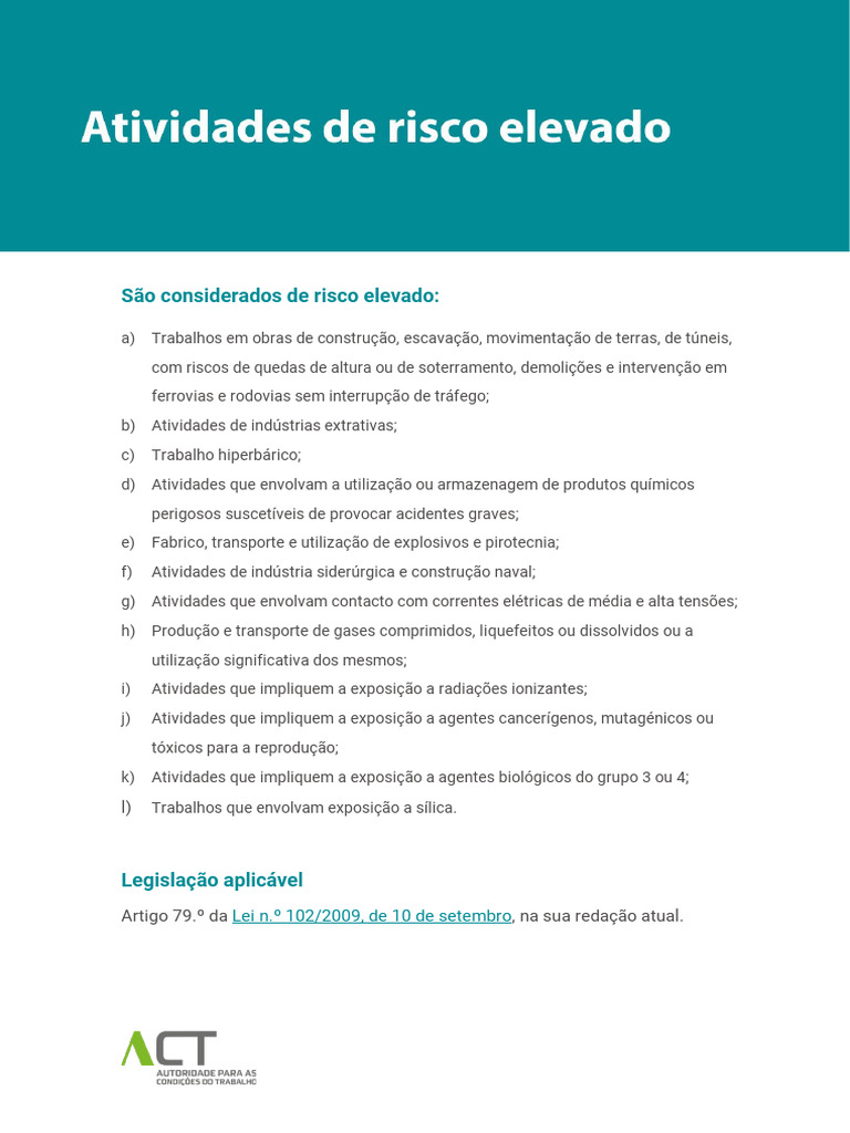 Atividades de Risco Elevado no Trabalho | PDF