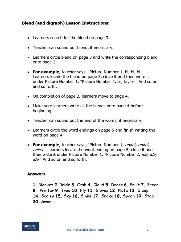 A1 A2 B1 Blends Digraphs Picture Word Match 2 | PDF