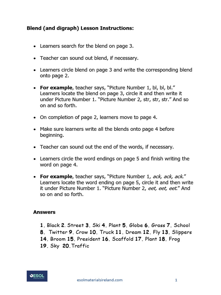 A1 A2 B1 Blends Digraphs Picture Word Match 3 | PDF