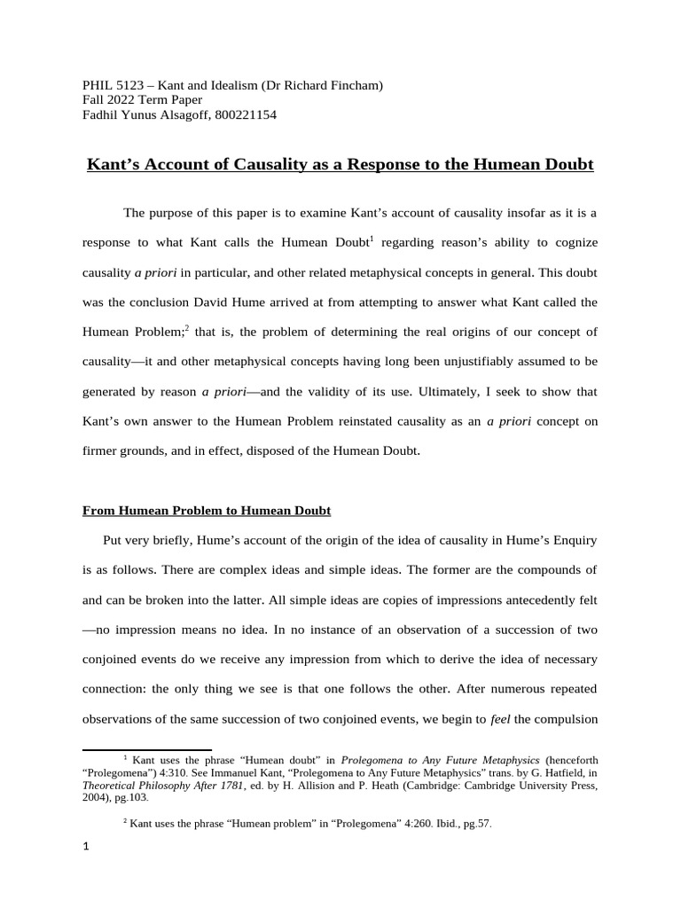 Kant's Account of Causality As A Response To The Human Doubt | PDF ...