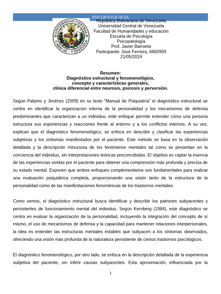 Resumen II Psicopatologia | PDF | Psicosis | Trastorno mental