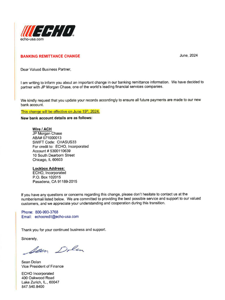 Echo New Banking Letter V2 | PDF