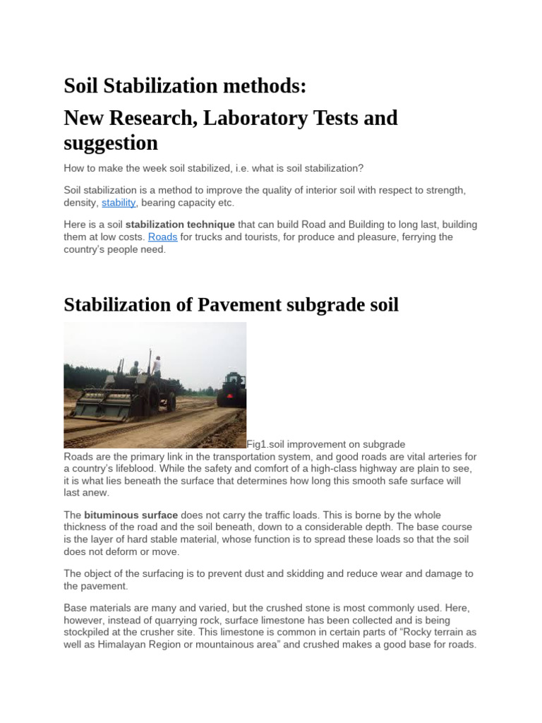 Soil Stabilization | PDF | Road | Materials