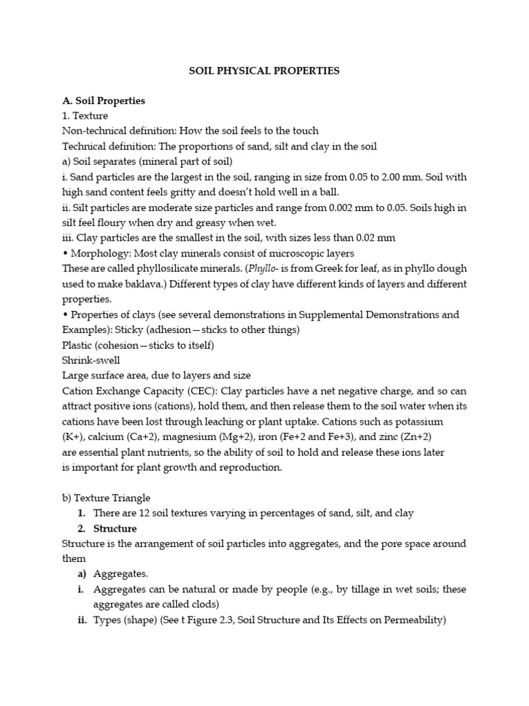 Soil Physical Properties Notes | PDF | Soil | Loam