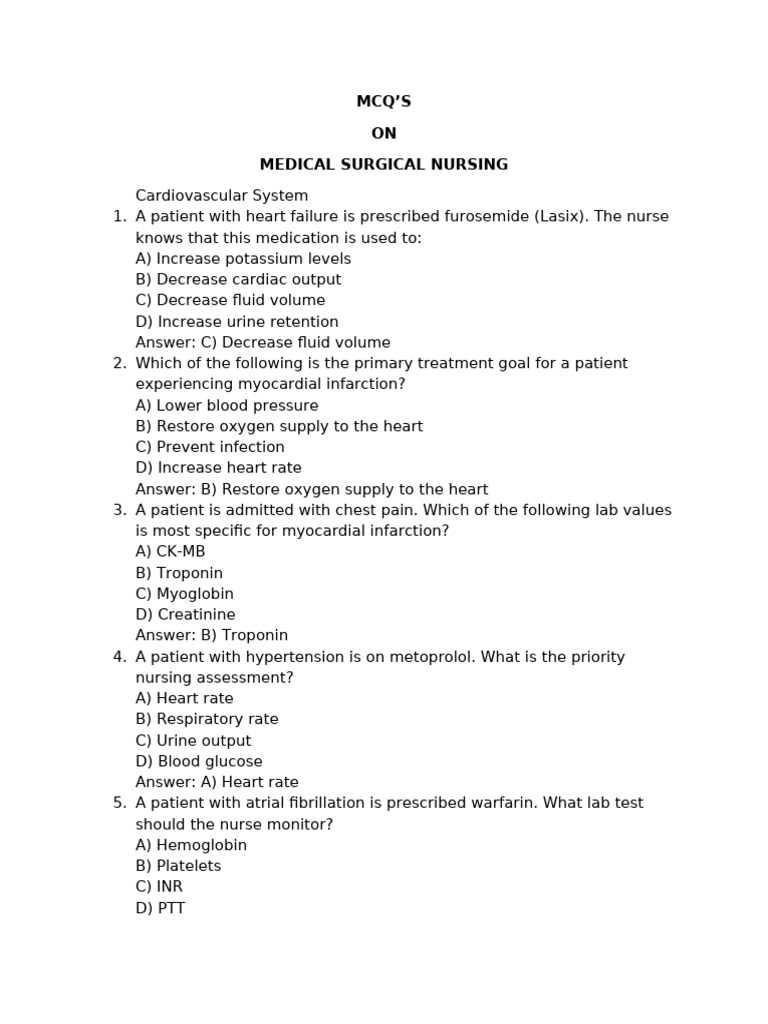 Medical Surgical Nursing - FON Weekend Test | PDF | Ear | Heart
