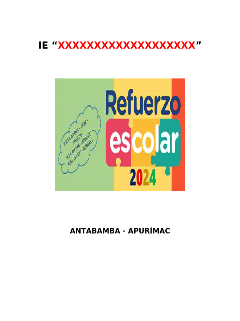 Plan - Ref - Escolar - 2024 - Iiee | PDF | Evaluación | Enseñando