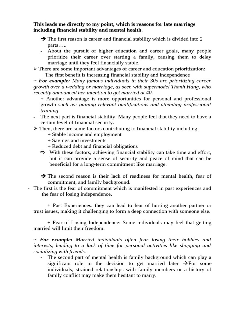 REASONS FOR LATE MARRIAGE | PDF | Marriage | Mental Health