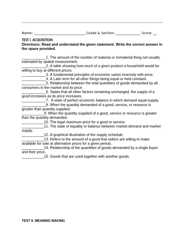 Economics Worksheet for Middle School | PDF