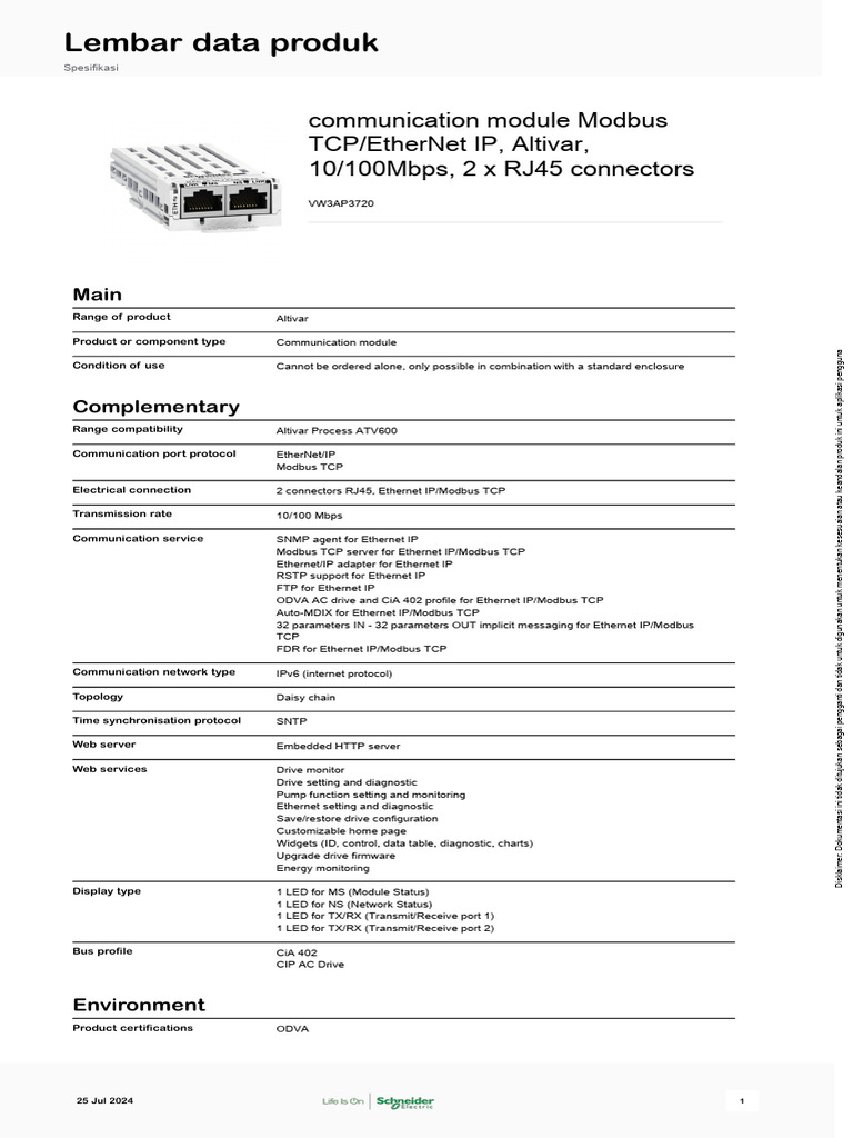 Schneider Electric - Altivar-Process-ATV600 - VW3AP3720 | PDF