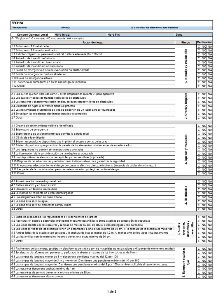Check-List Registro Incidencia Control Diario SSTT | PDF | Escalera