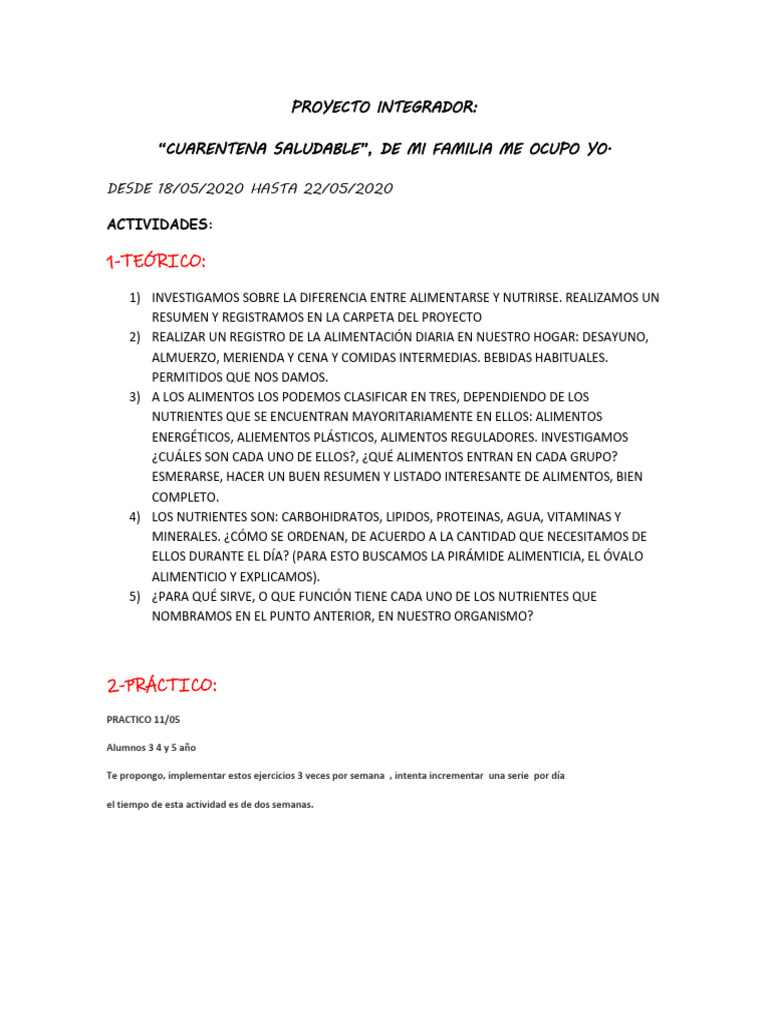 Proyecto Integrador Cuarentena Saludable | PDF | Alimentos | Nutrientes