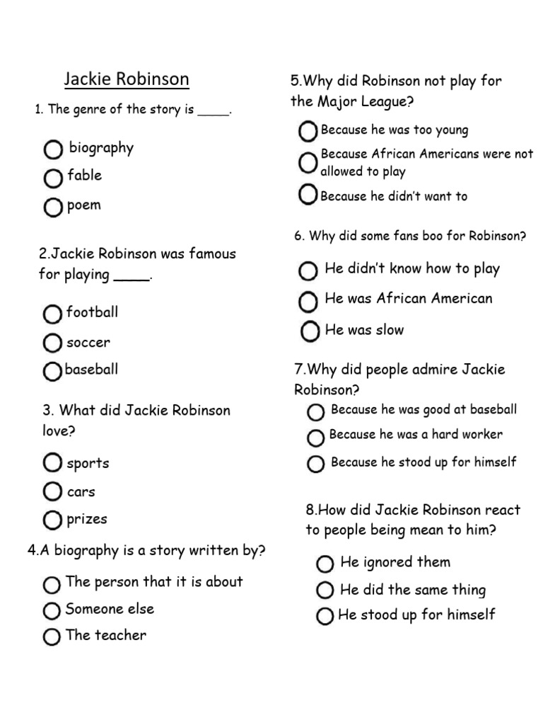 Jackie Robinson Biography Worksheet | PDF