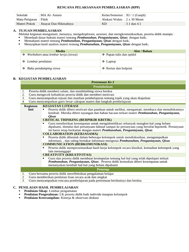 RPP Fikih Kelas 11 | PDF