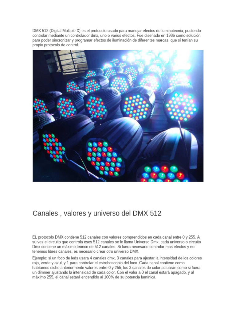 Protocolo DMX 512: Canales y Conexiones | PDF | Ingenieria Eléctrica ...