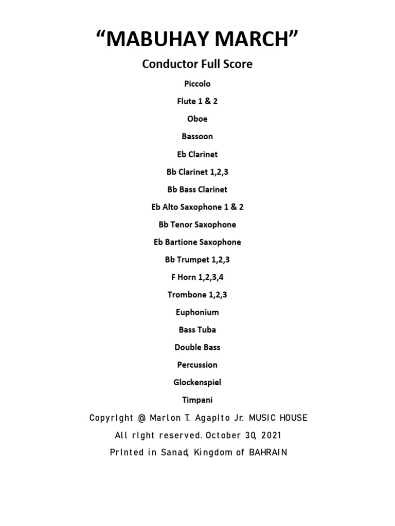 Mabuhay March Conductor Score | PDF | Saxophone | Clarinet